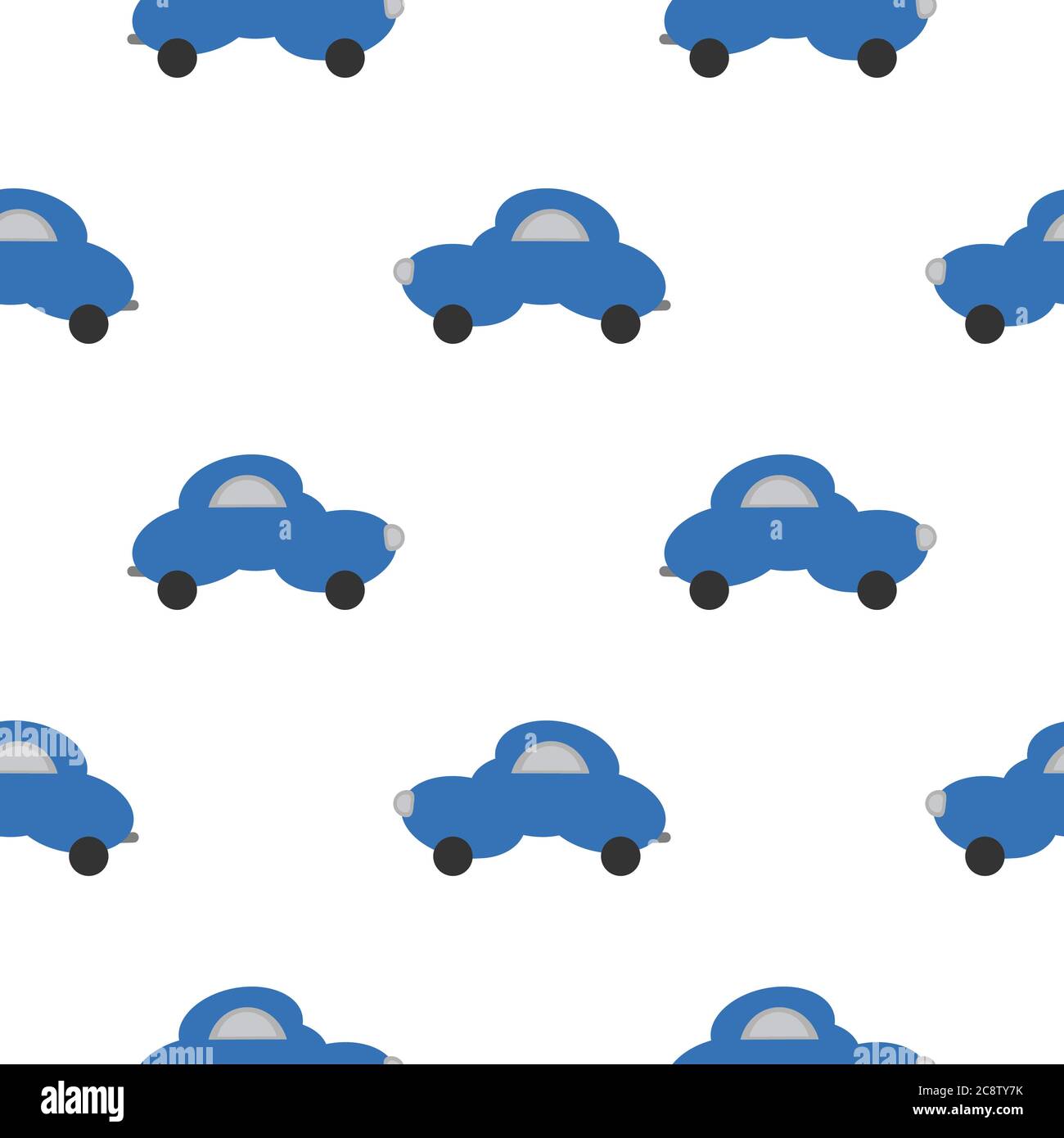 Funny blue car in the shape of a cloud. White background. Seamless ...