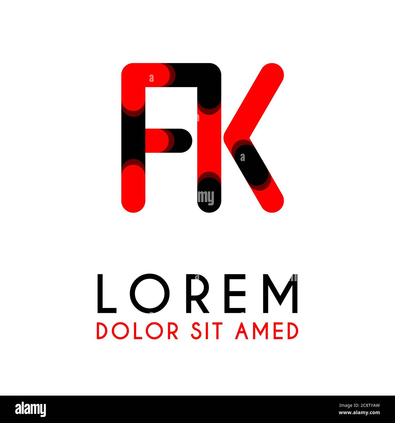 initial Letter FK with red Black and has rounded corners Stock Vector ...