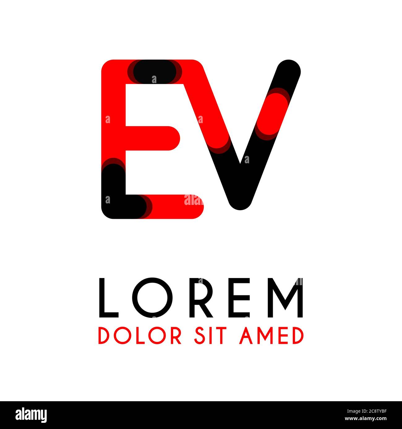 initial Letter EV with red Black and has rounded corners Stock Vector ...