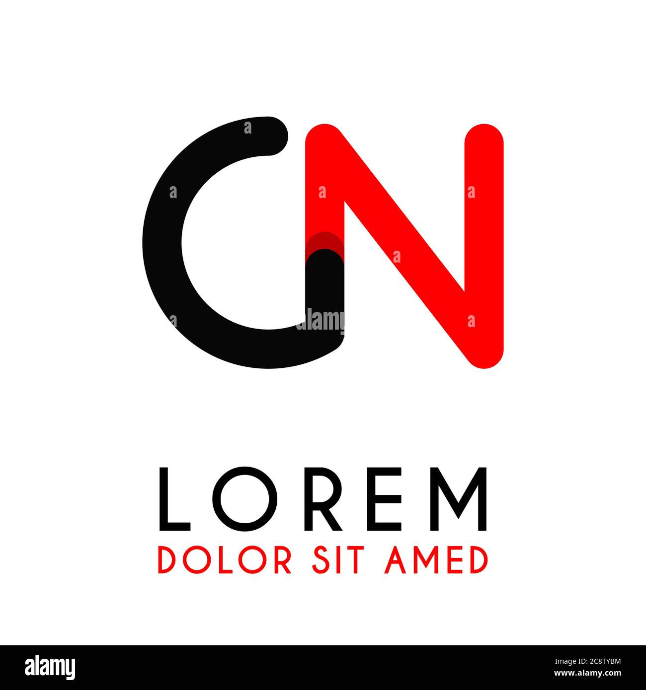 initial Letter CN with red Black and has rounded corners Stock Vector ...
