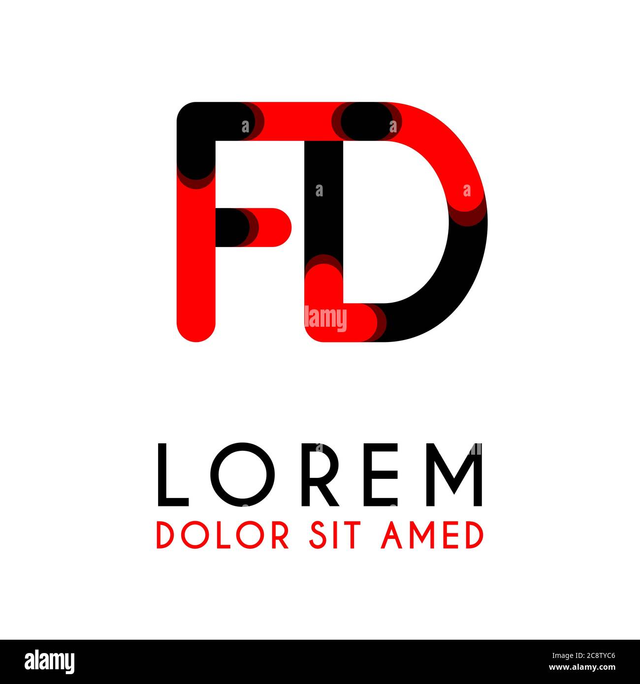 initial Letter FD with red Black and has rounded corners Stock Vector ...
