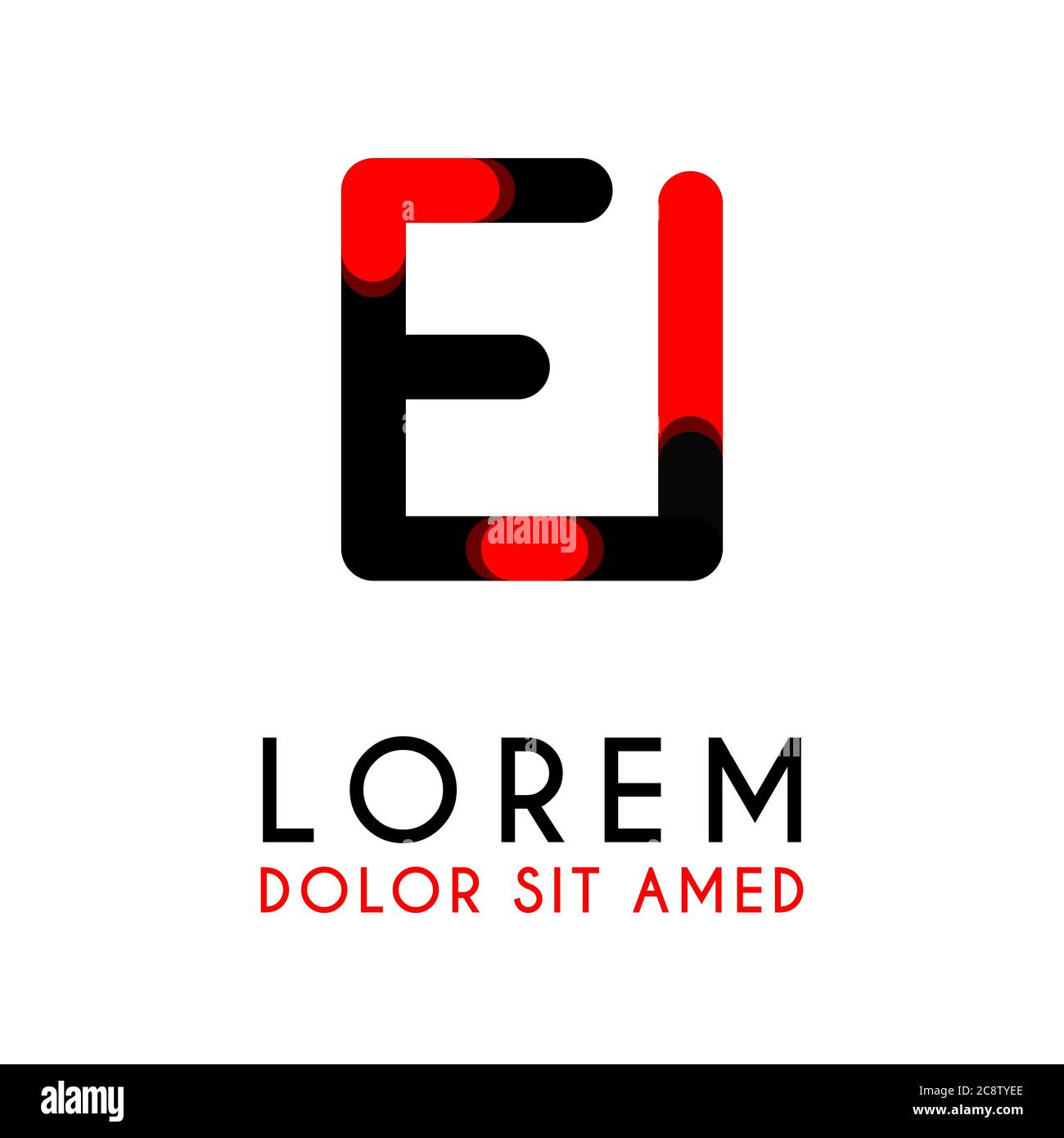 initial Letter EI with red Black and has rounded corners Stock Vector ...