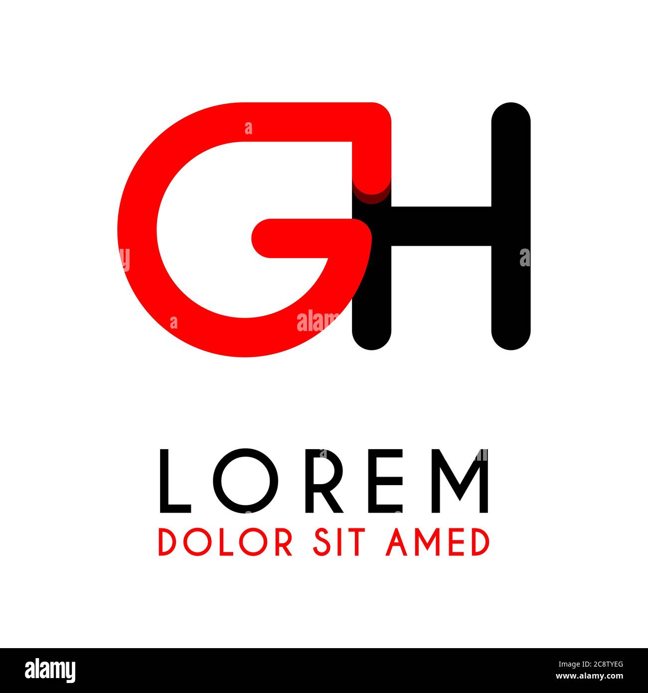 initial Letter GH with red Black and has rounded corners Stock Vector ...