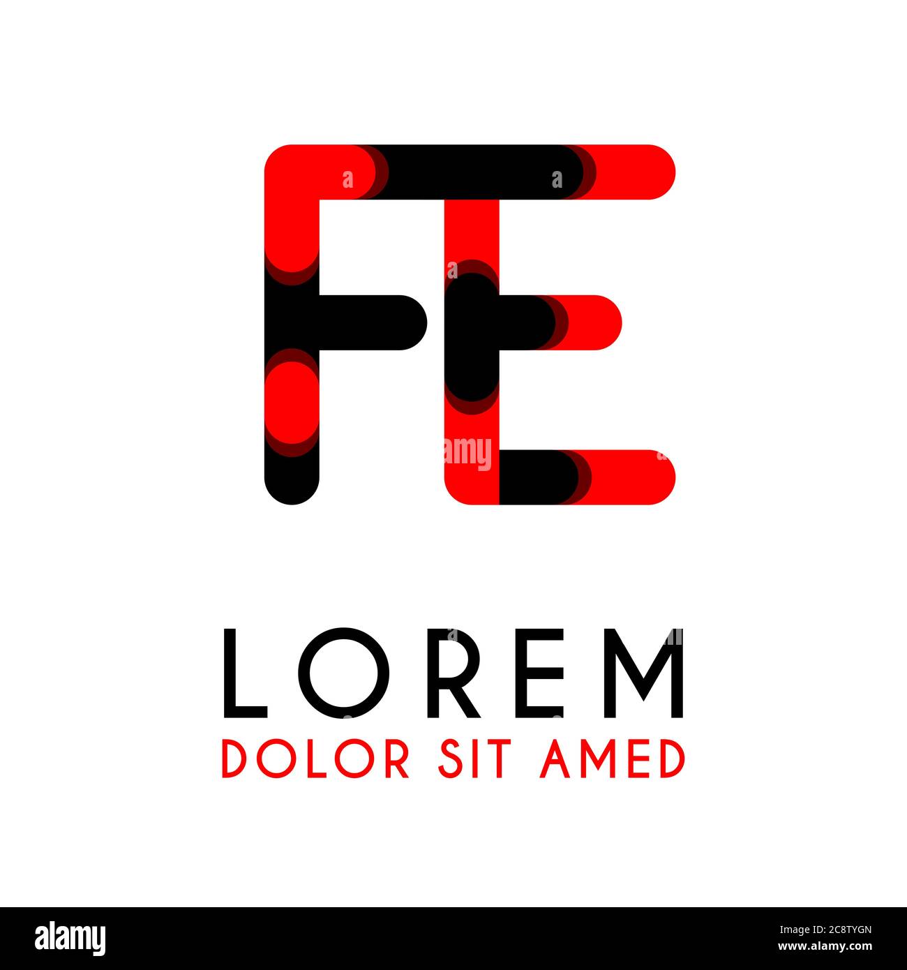 initial Letter FE with red Black and has rounded corners Stock Vector ...