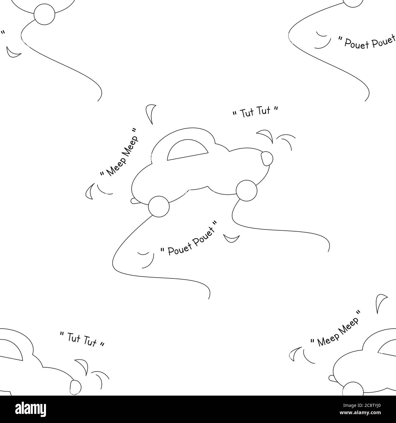 Funny car in the shape of a cloud. With car noise. Seamless pattern ...