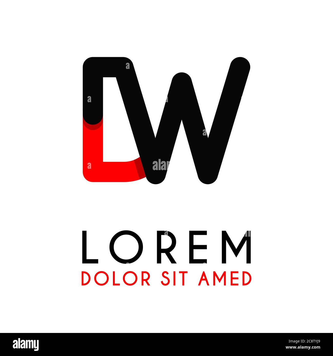 initial Letter DW with red Black and has rounded corners Stock Vector ...