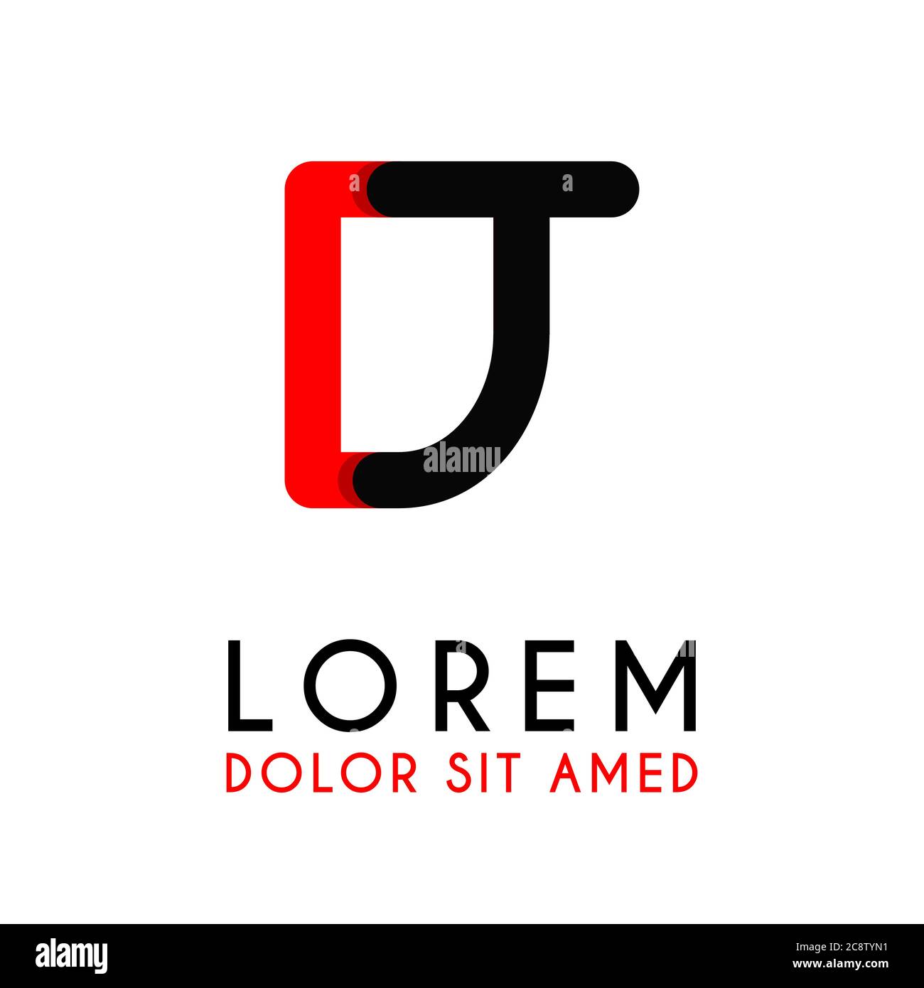 initial Letter DT with red Black and has rounded corners Stock Vector ...