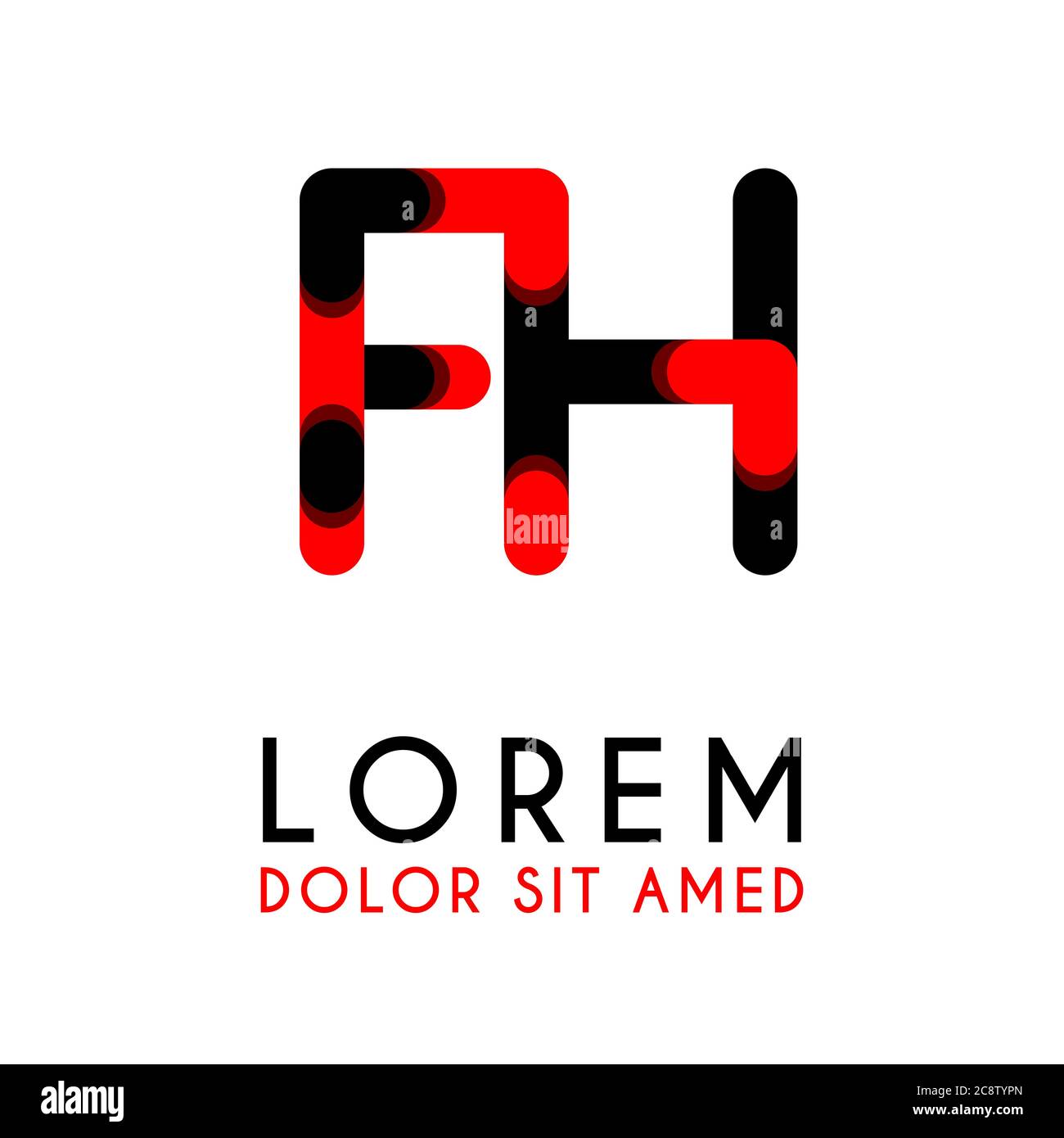 initial Letter FH with red Black and has rounded corners Stock Vector ...