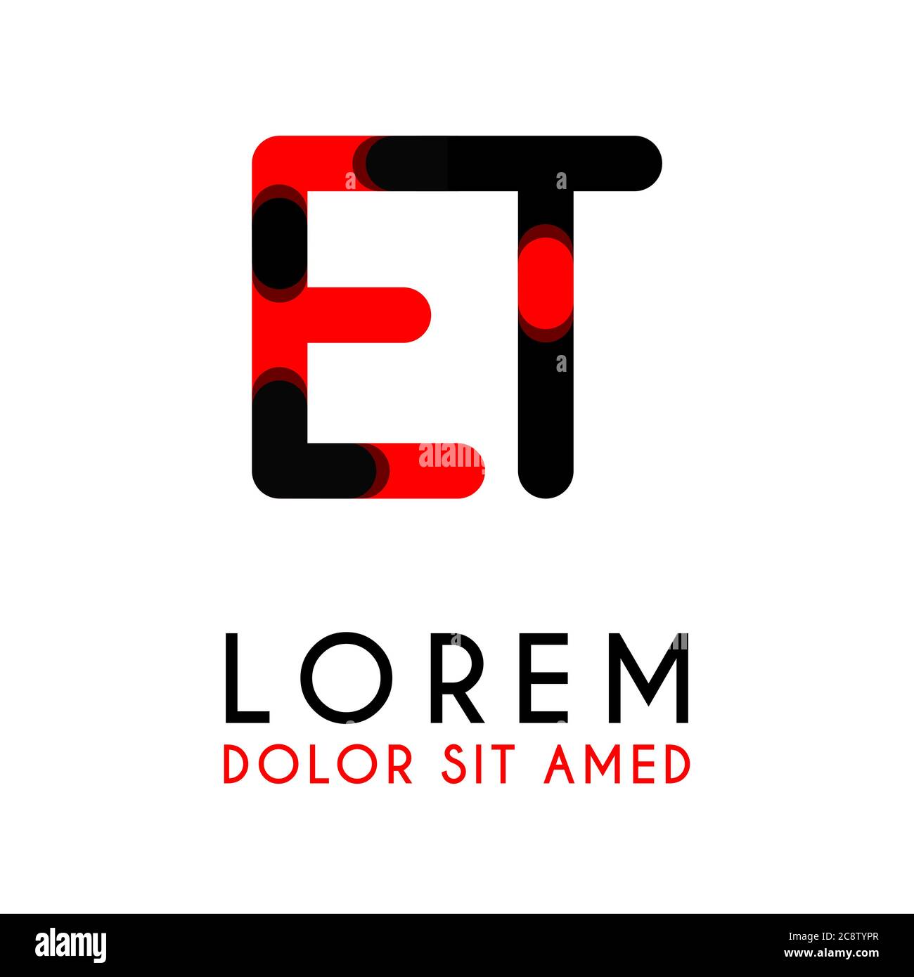 initial Letter ET with red Black and has rounded corners Stock Vector ...