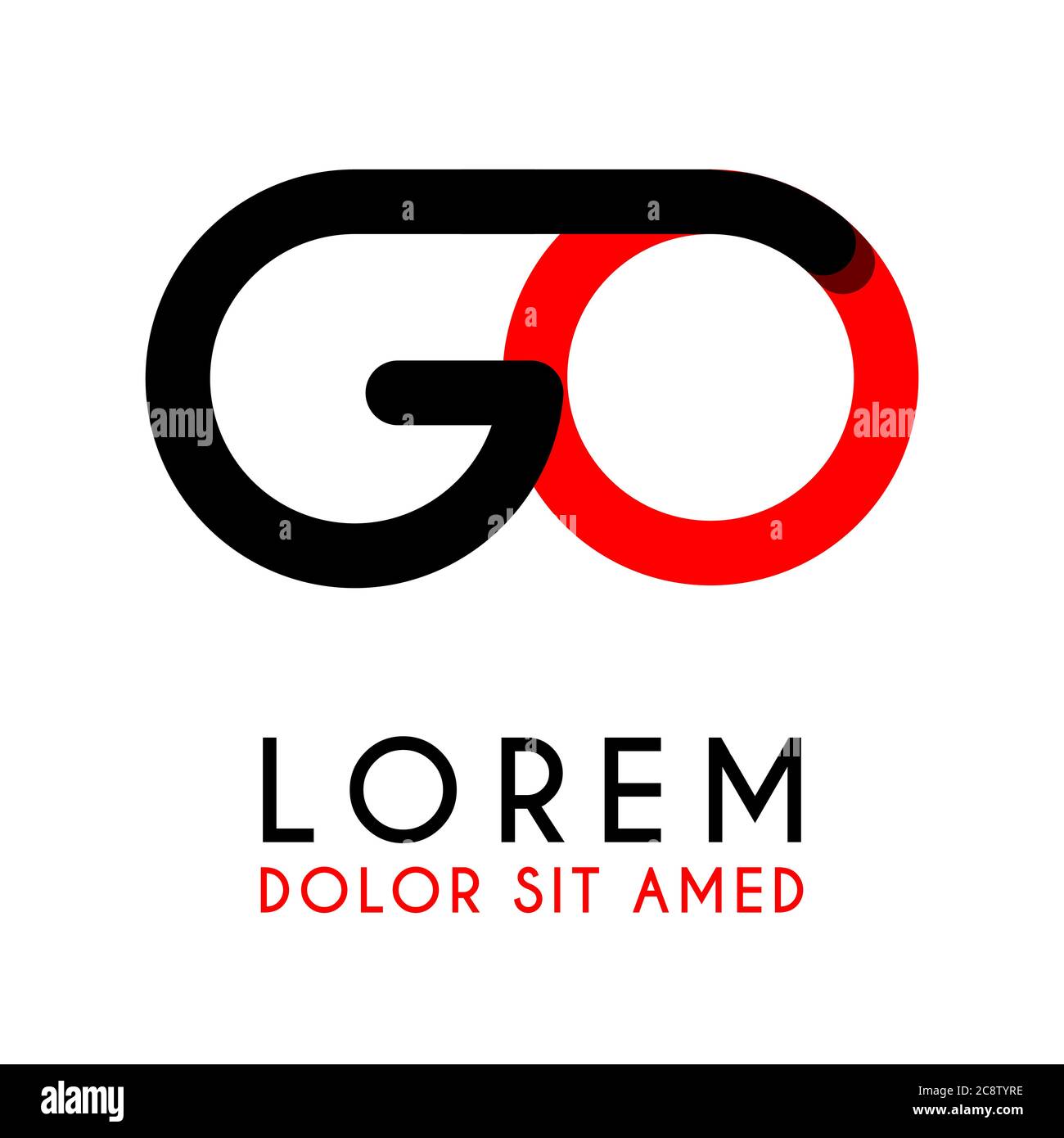 initial Letter GO with red Black and has rounded corners Stock Vector ...