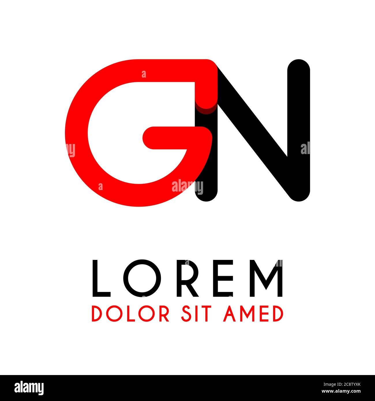 initial Letter GN with red Black and has rounded corners Stock Vector ...