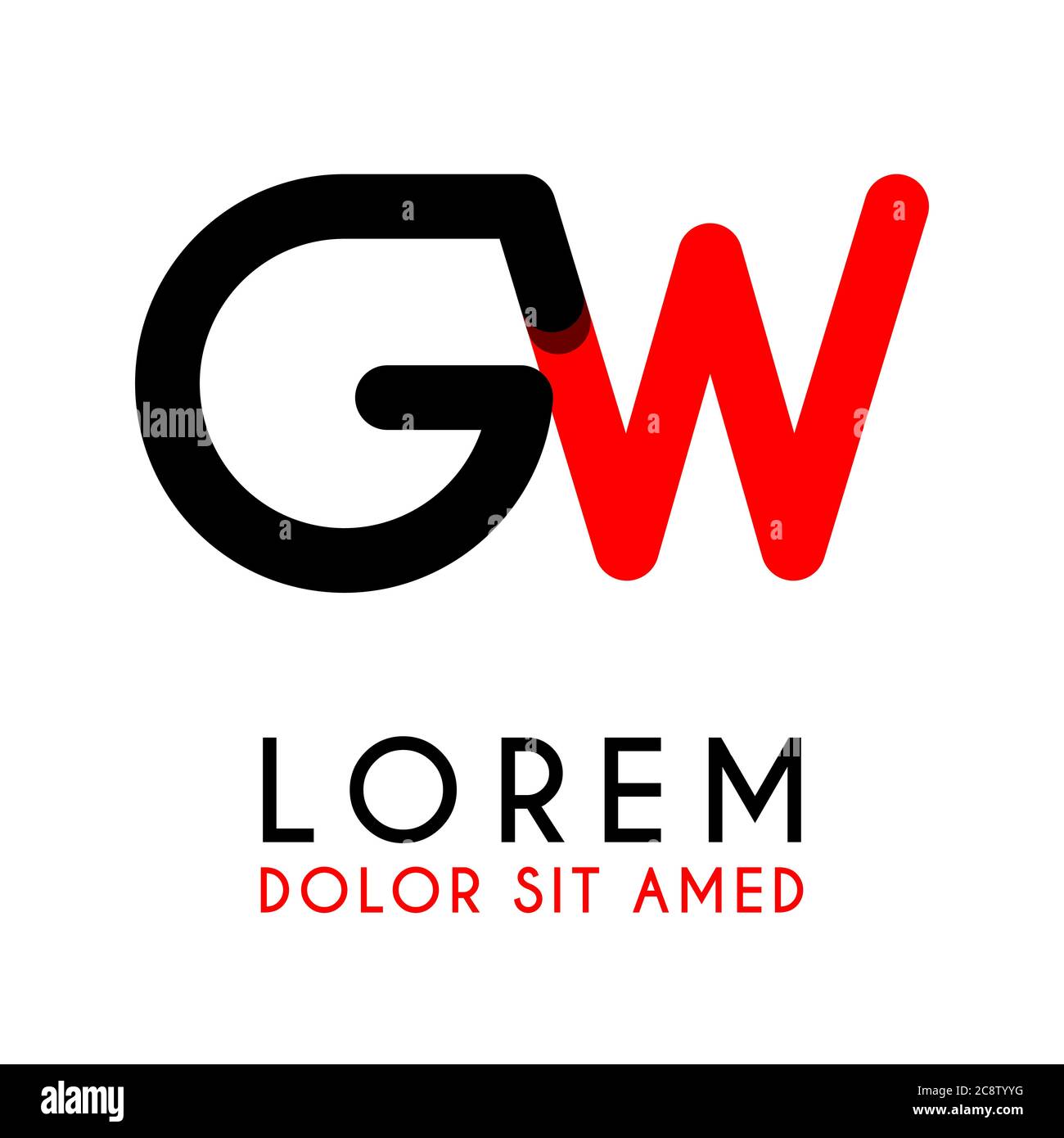initial Letter GW with red Black and has rounded corners Stock Vector ...
