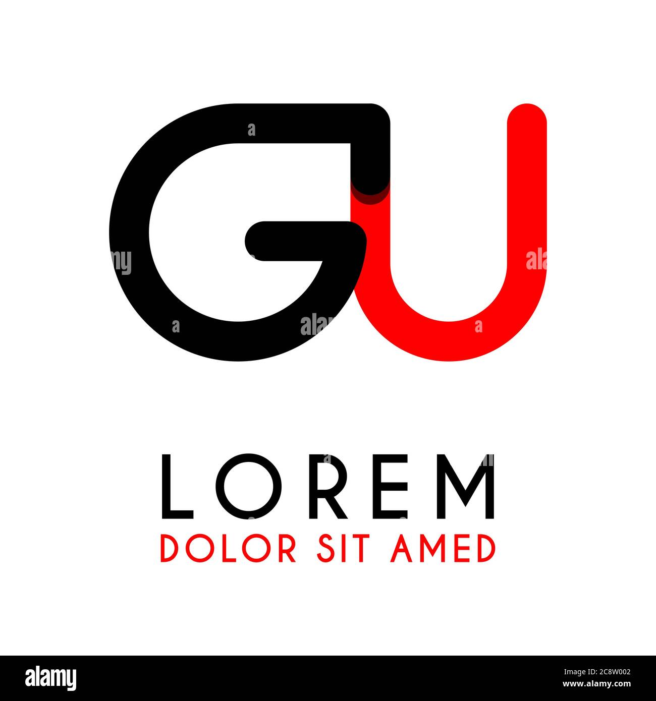 initial Letter GU with red Black and has rounded corners Stock Vector ...