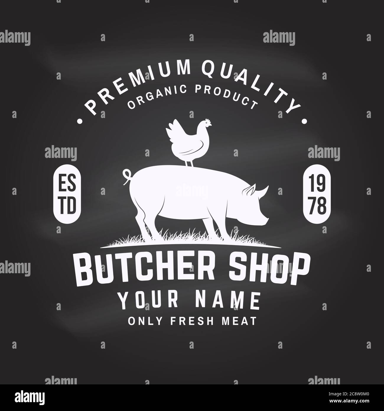 Butcher shop Badge or Label with Beef, pork, pig, chicken. Vector ...