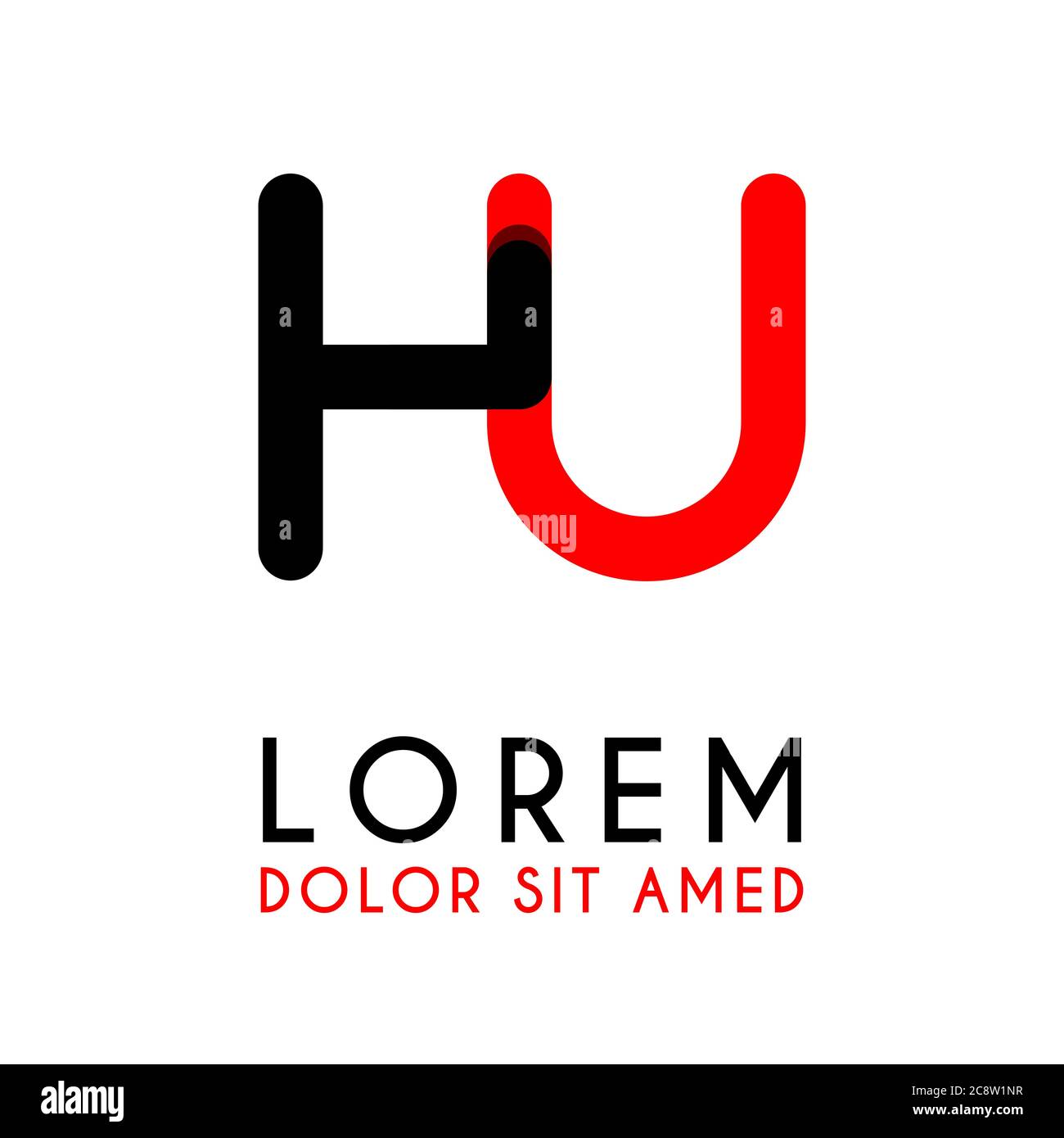 initial Letter HU with red Black and has rounded corners Stock Vector ...