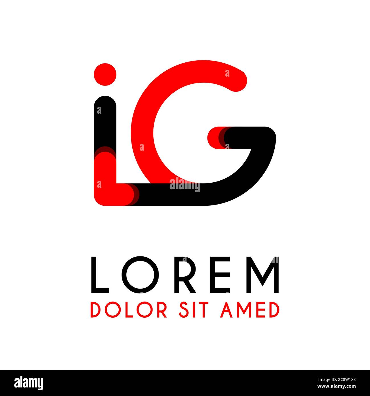 initial Letter IG with red Black and has rounded corners Stock Vector ...