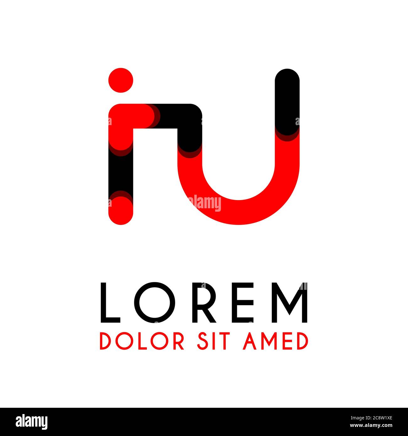 initial Letter IU with red Black and has rounded corners Stock Vector ...