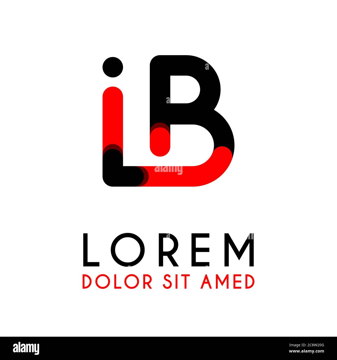 initial Letter IB with red Black and has rounded corners Stock Vector ...