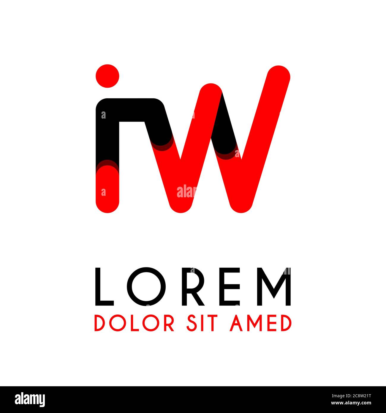 initial Letter IW with red Black and has rounded corners Stock Vector ...