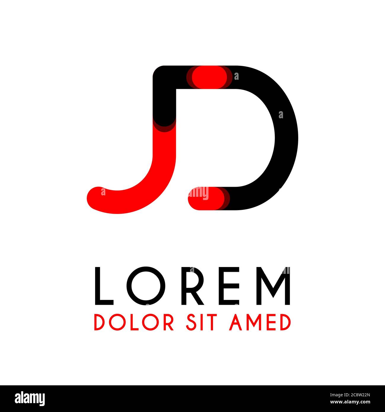 initial Letter JD with red Black and has rounded corners Stock Vector ...