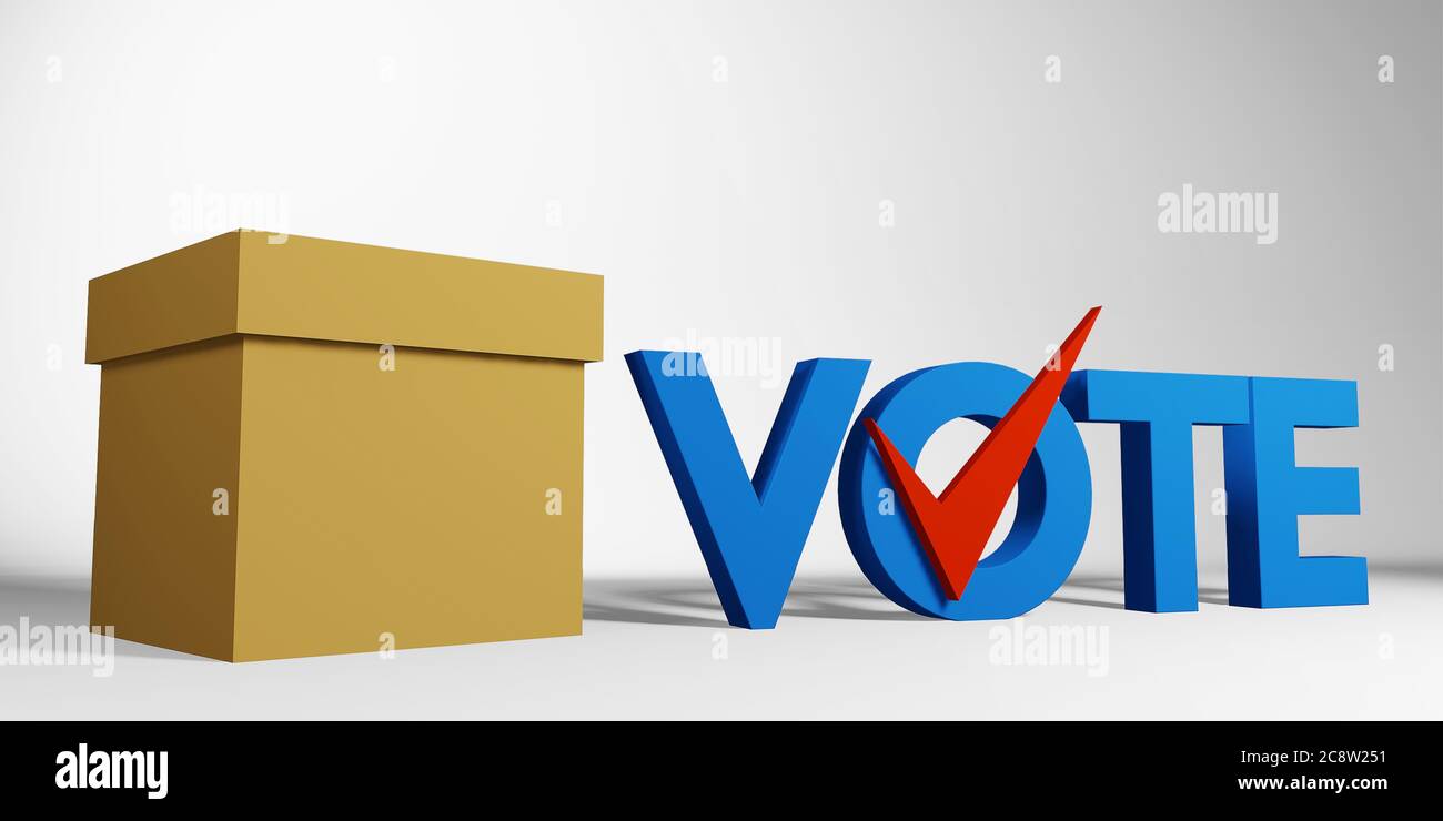 election box with blank label and blue text vote with red check mark ...