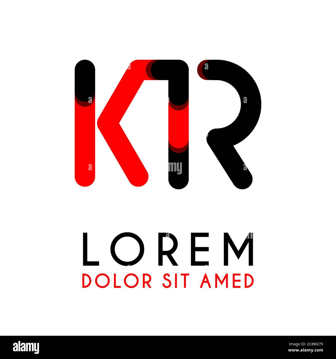 initial Letter KR with red Black and has rounded corners Stock Vector ...