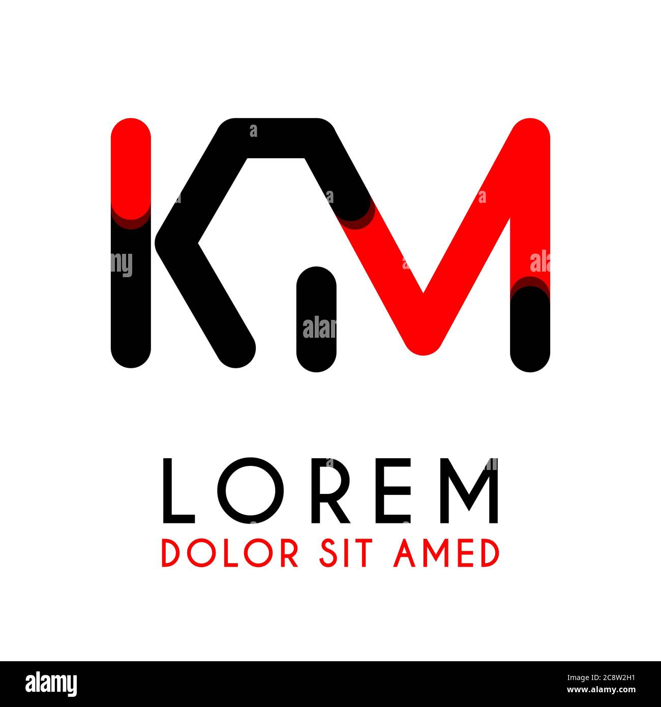 initial Letter KM with red Black and has rounded corners Stock Vector ...