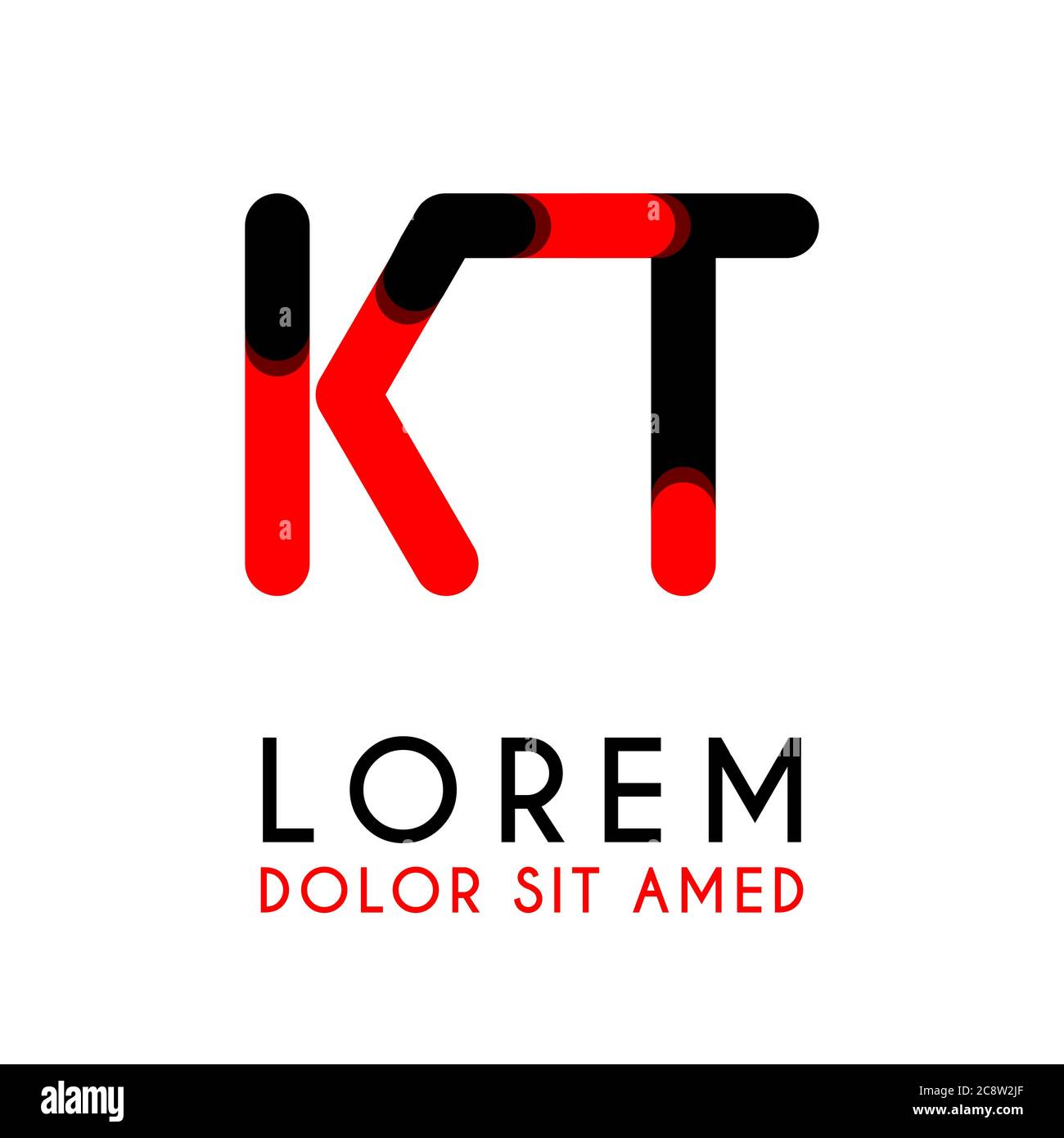 initial Letter KT with red Black and has rounded corners Stock Vector ...