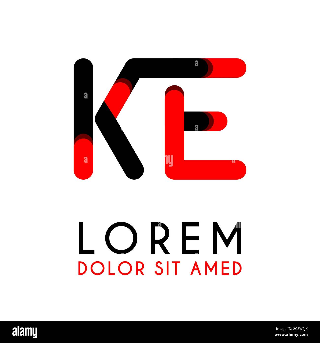 initial Letter KE with red Black and has rounded corners Stock Vector ...