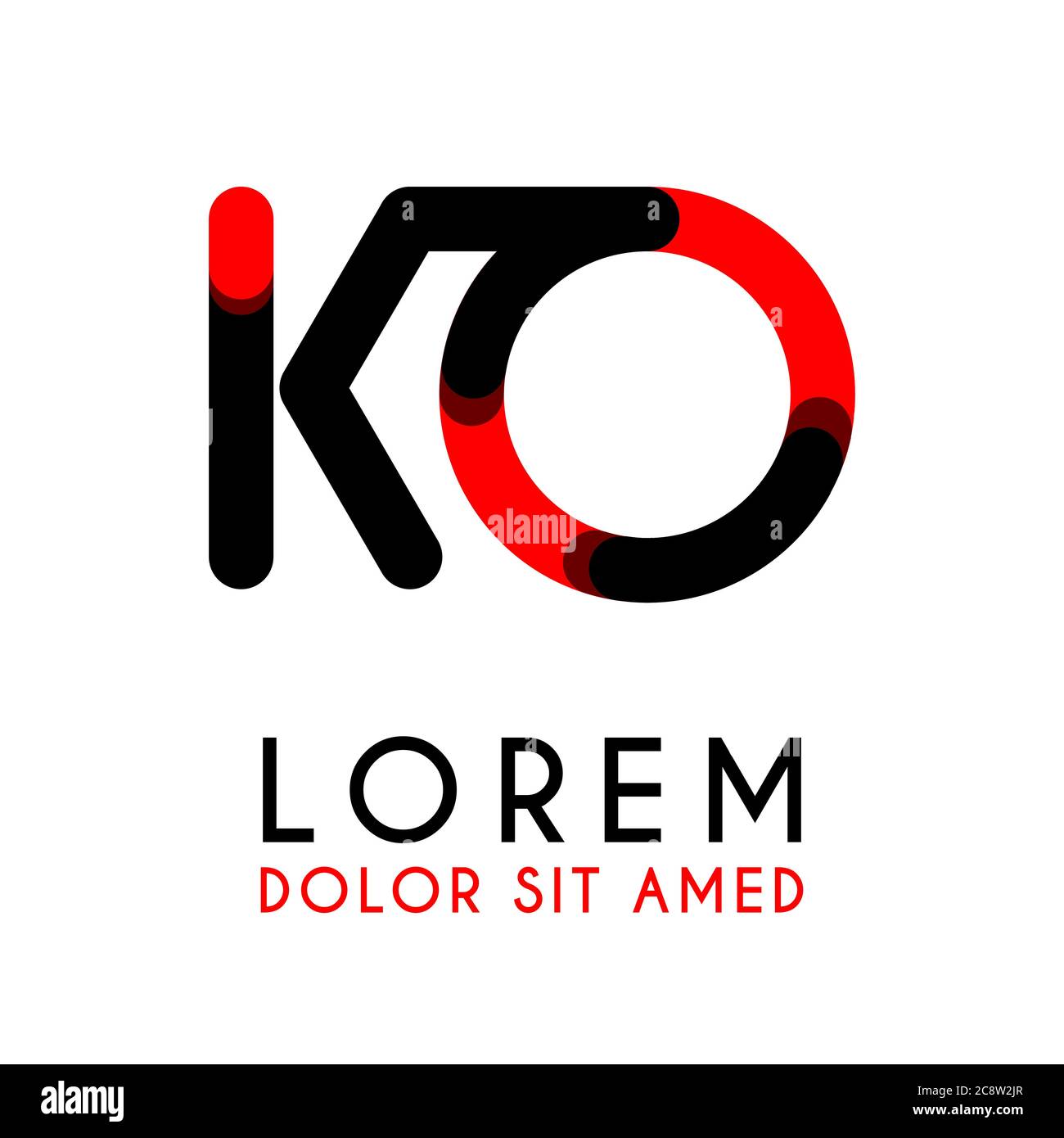 initial Letter KO with red Black and has rounded corners Stock Vector ...