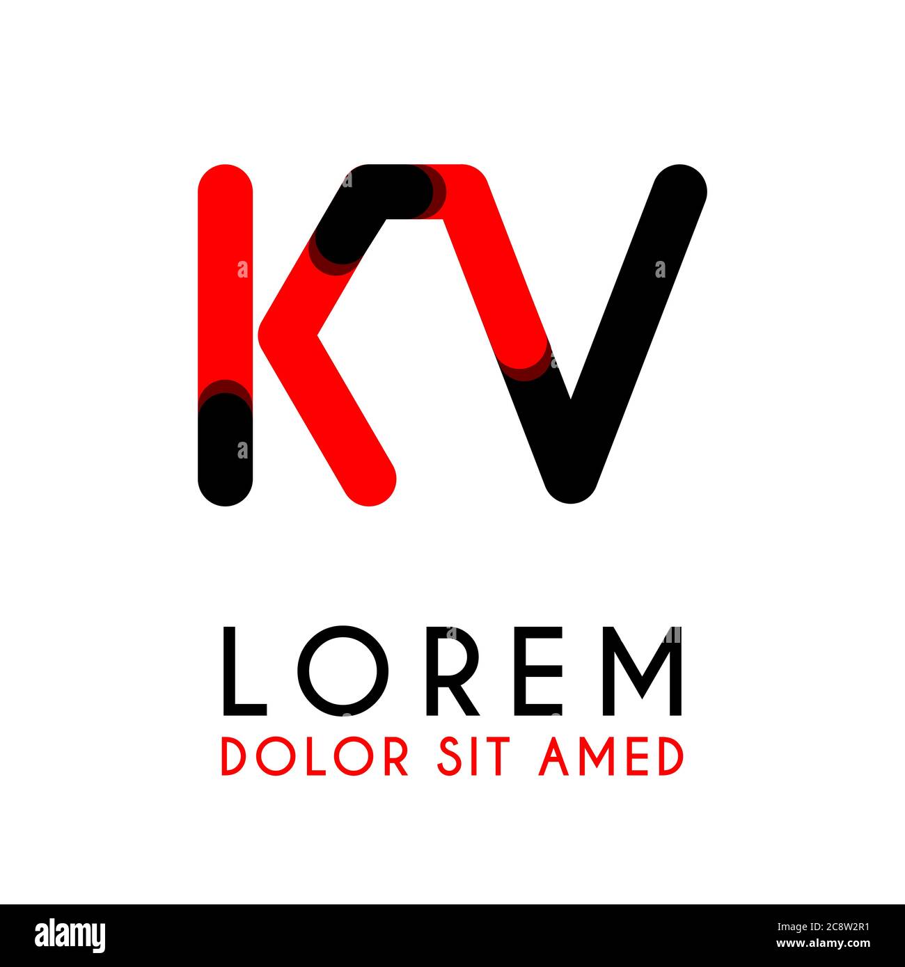 initial Letter KV with red Black and has rounded corners Stock Vector ...