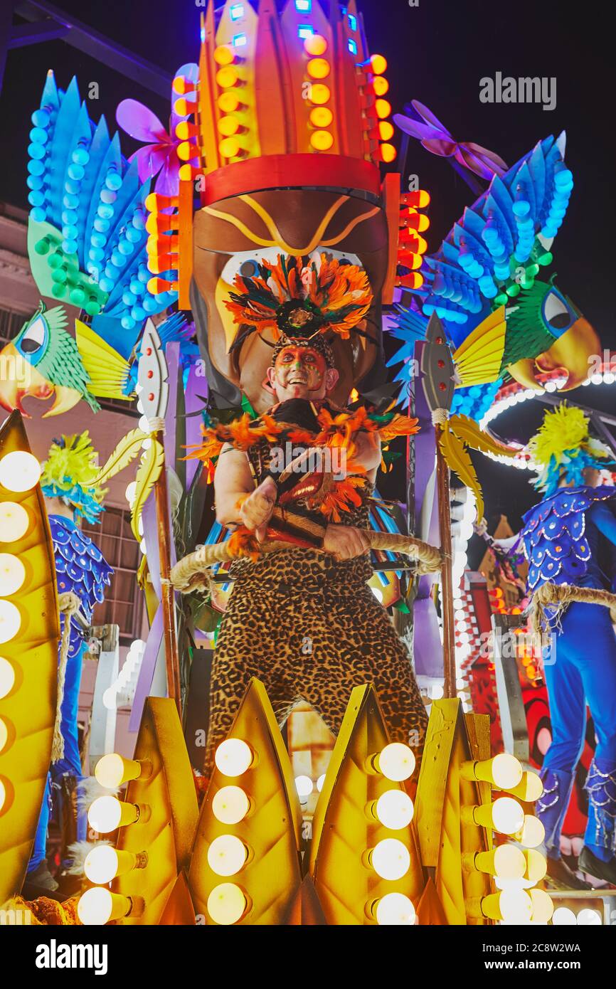 A brightly lit-up carnival float at the Bridgwater Carnival, held every ...