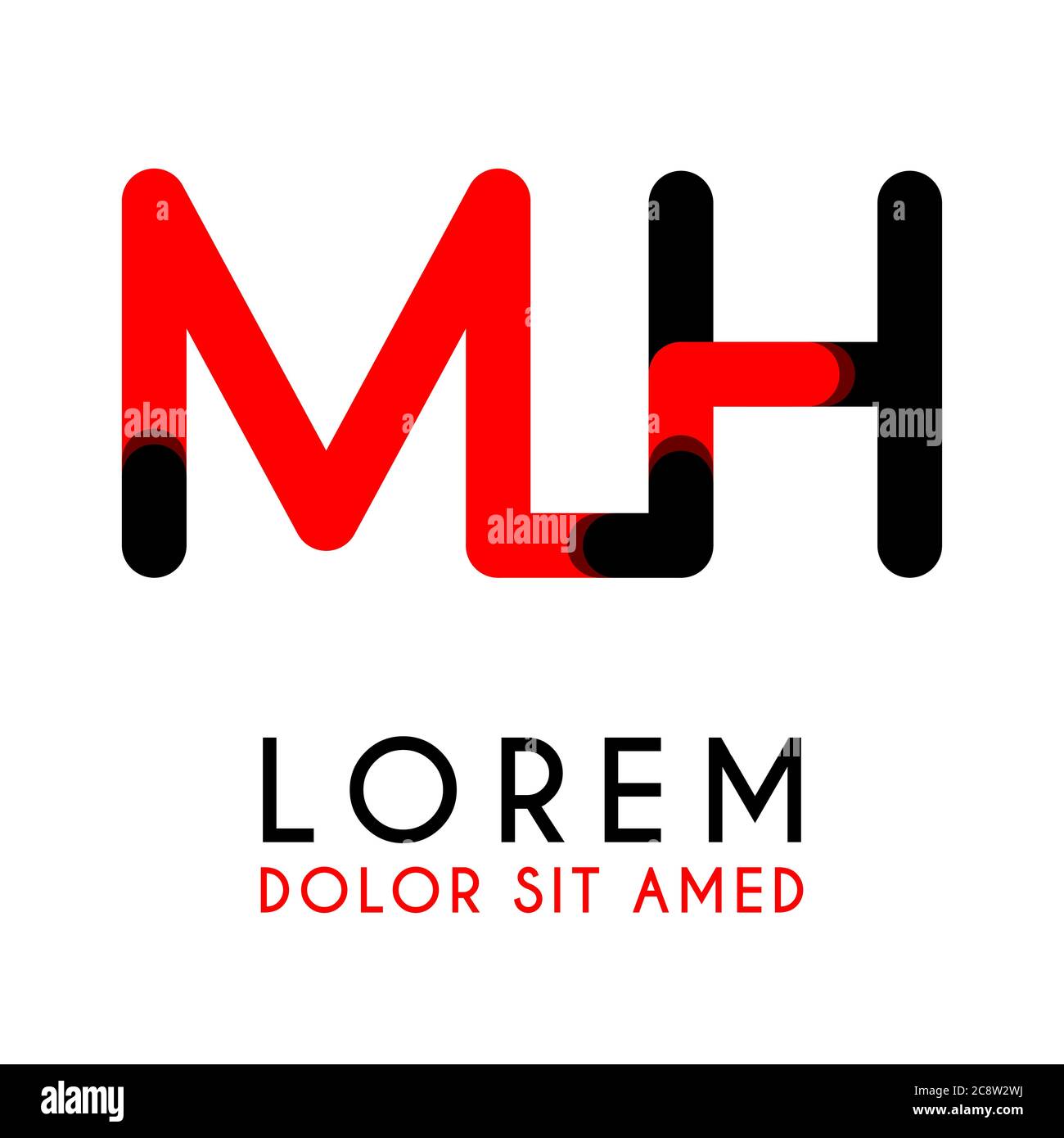 initial Letter MH with red Black and has rounded corners Stock Vector ...