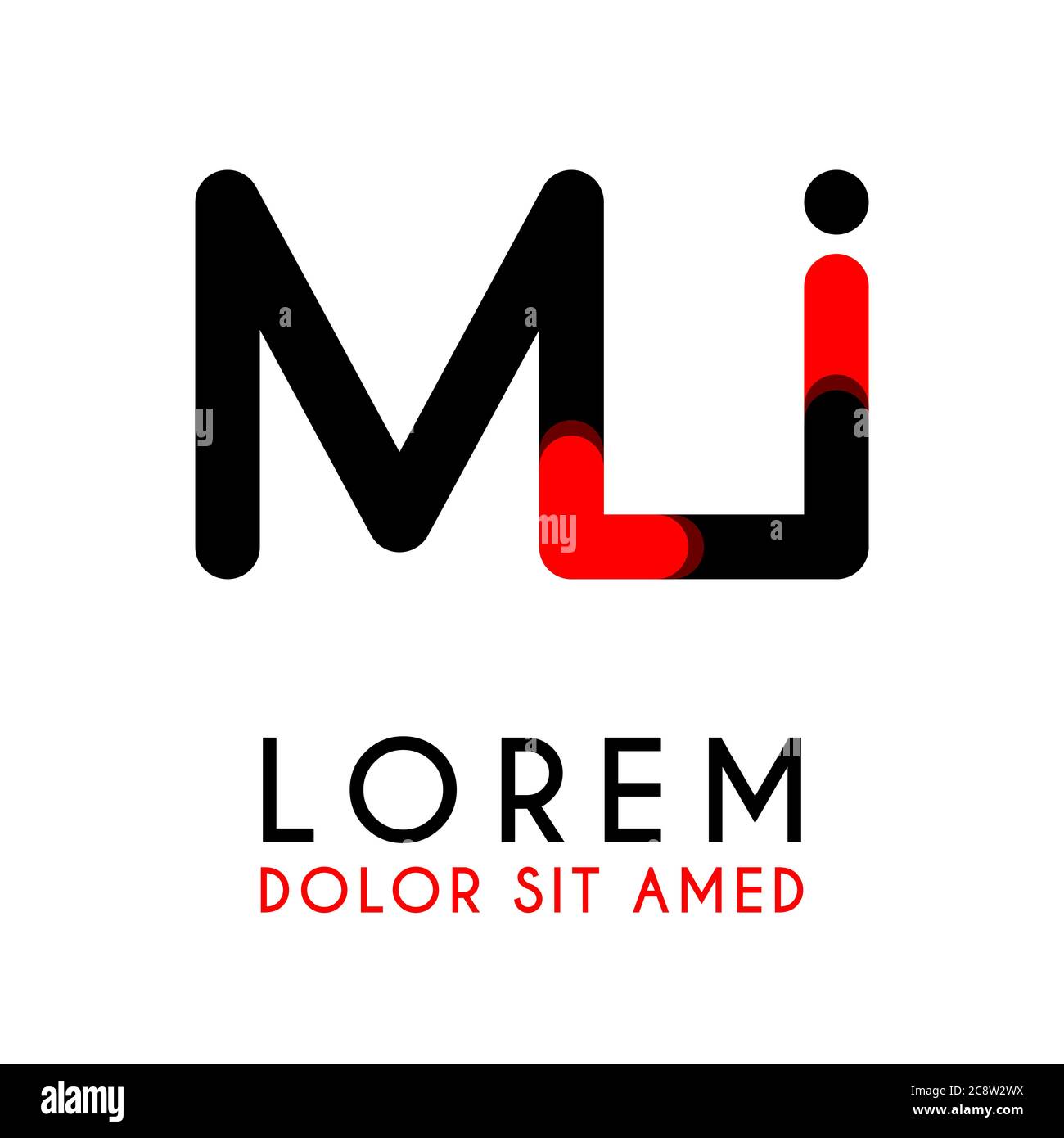 initial Letter MI with red Black and has rounded corners Stock Vector ...