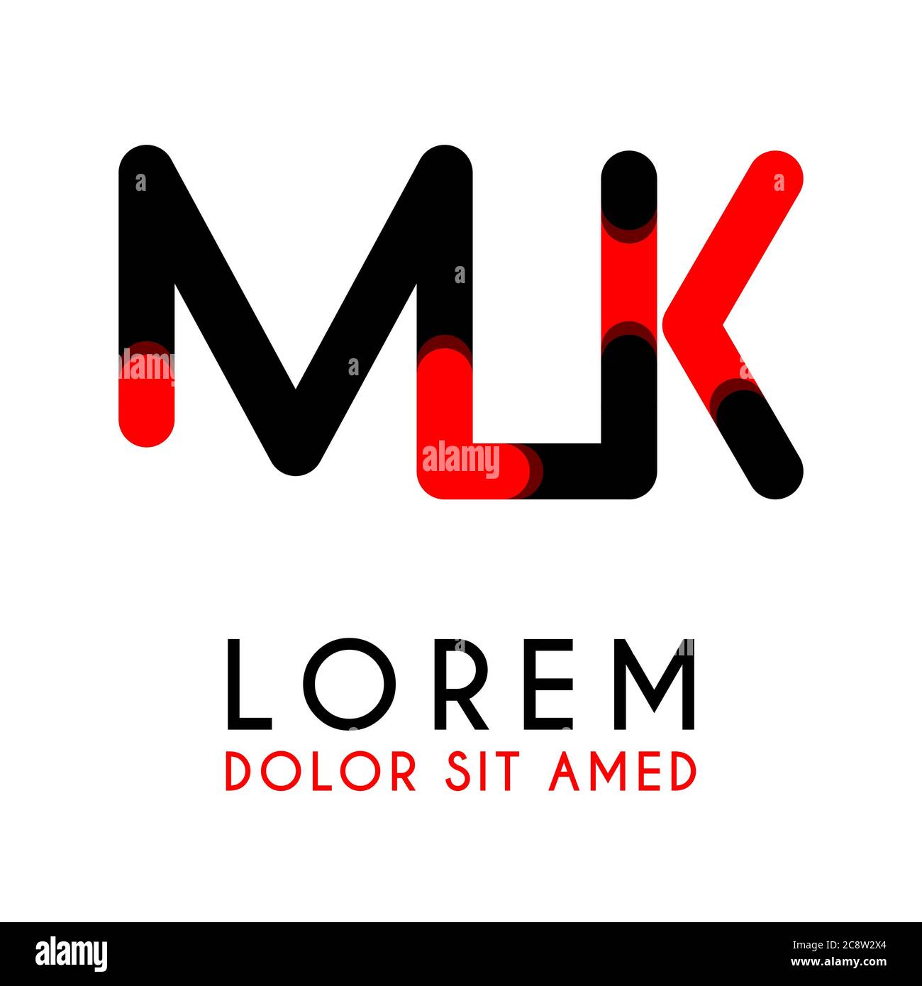 initial Letter MK with red Black and has rounded corners Stock Vector ...