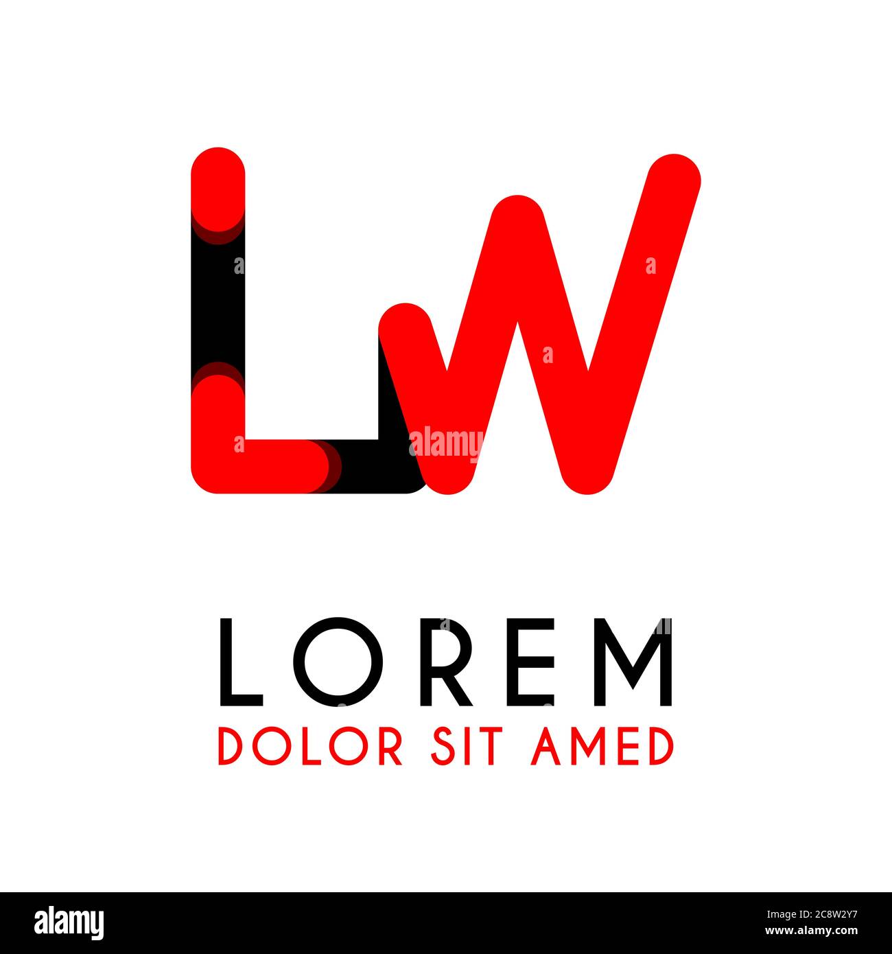 initial Letter LW with red Black and has rounded corners Stock Vector ...