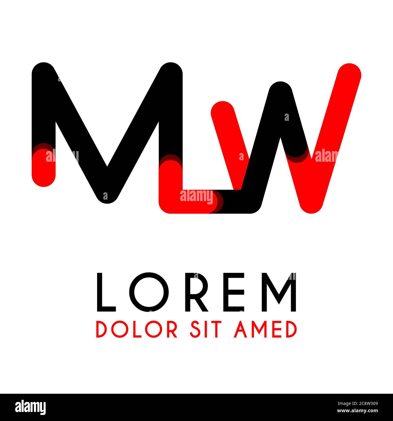 initial Letter MW with red Black and has rounded corners Stock Vector ...