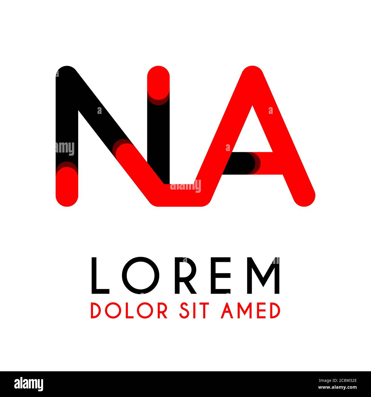 initial Letter NA with red Black and has rounded corners Stock Vector ...