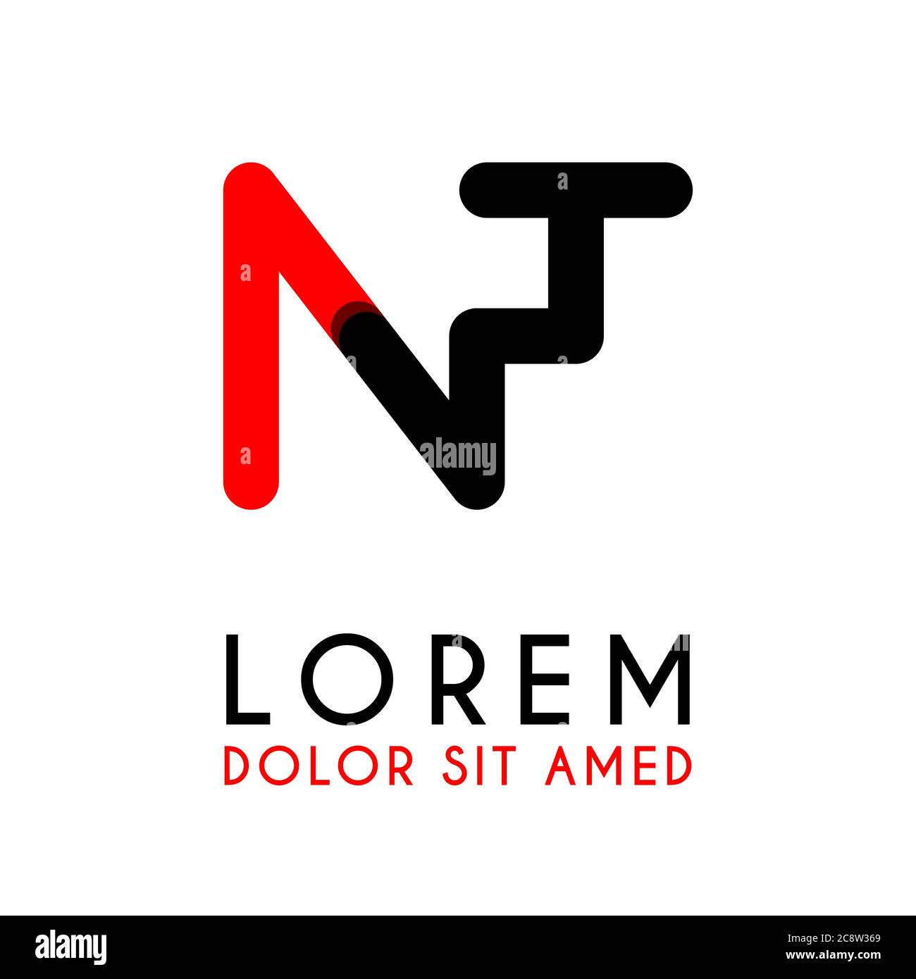 initial Letter NT with red Black and has rounded corners Stock Vector ...