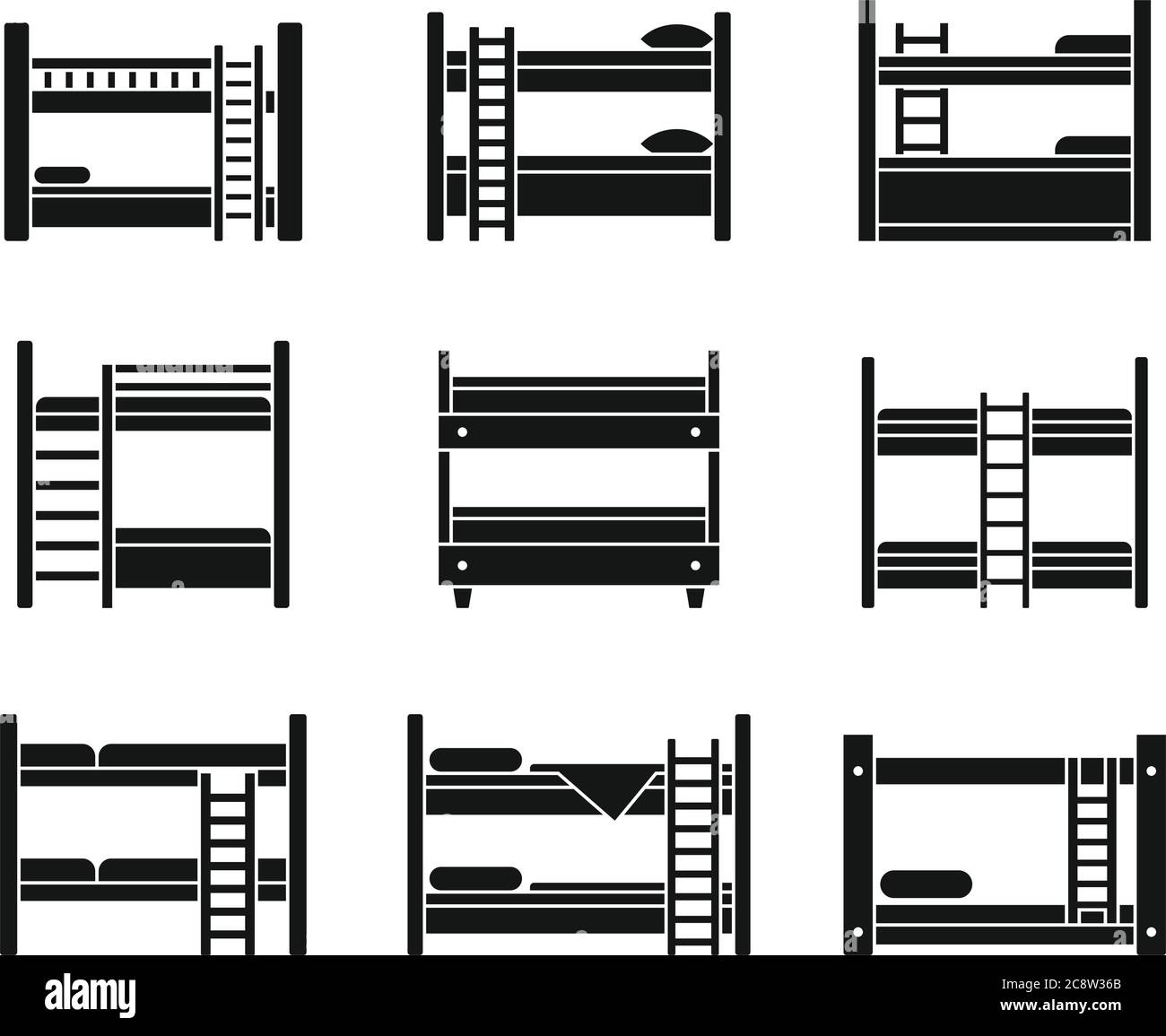 Hotel bunk bed icons set. Simple set of hotel bunk bed vector icons for ...
