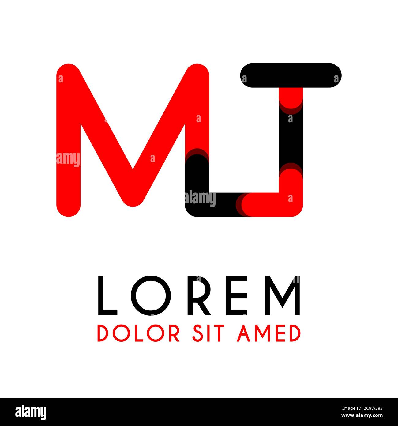 initial Letter MT with red Black and has rounded corners Stock Vector ...