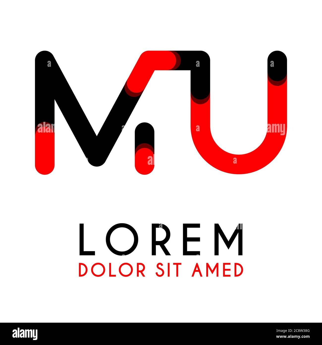 initial Letter MU with red Black and has rounded corners Stock Vector ...