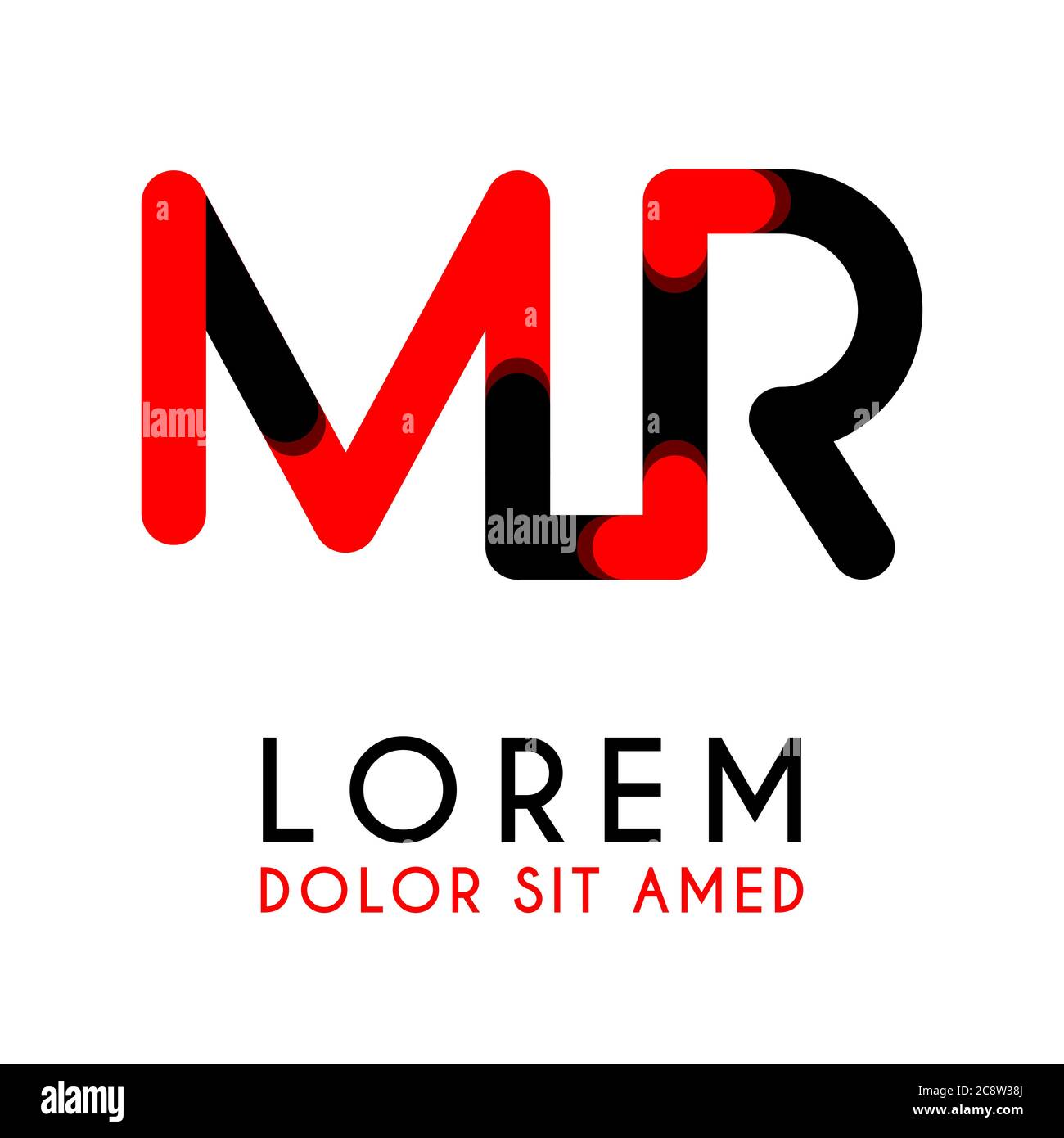 initial Letter MR with red Black and has rounded corners Stock Vector ...