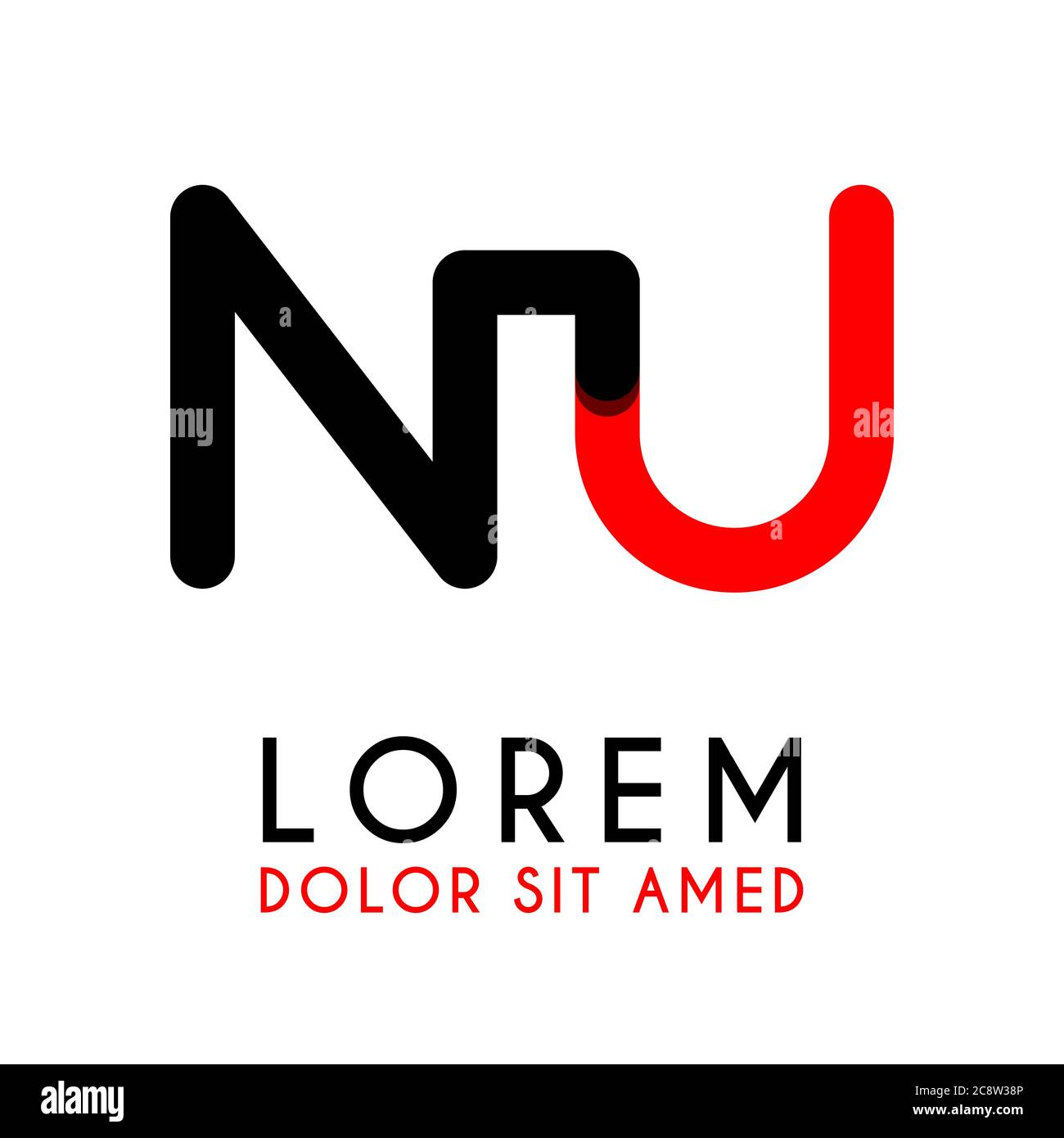 initial Letter NU with red Black and has rounded corners Stock Vector ...