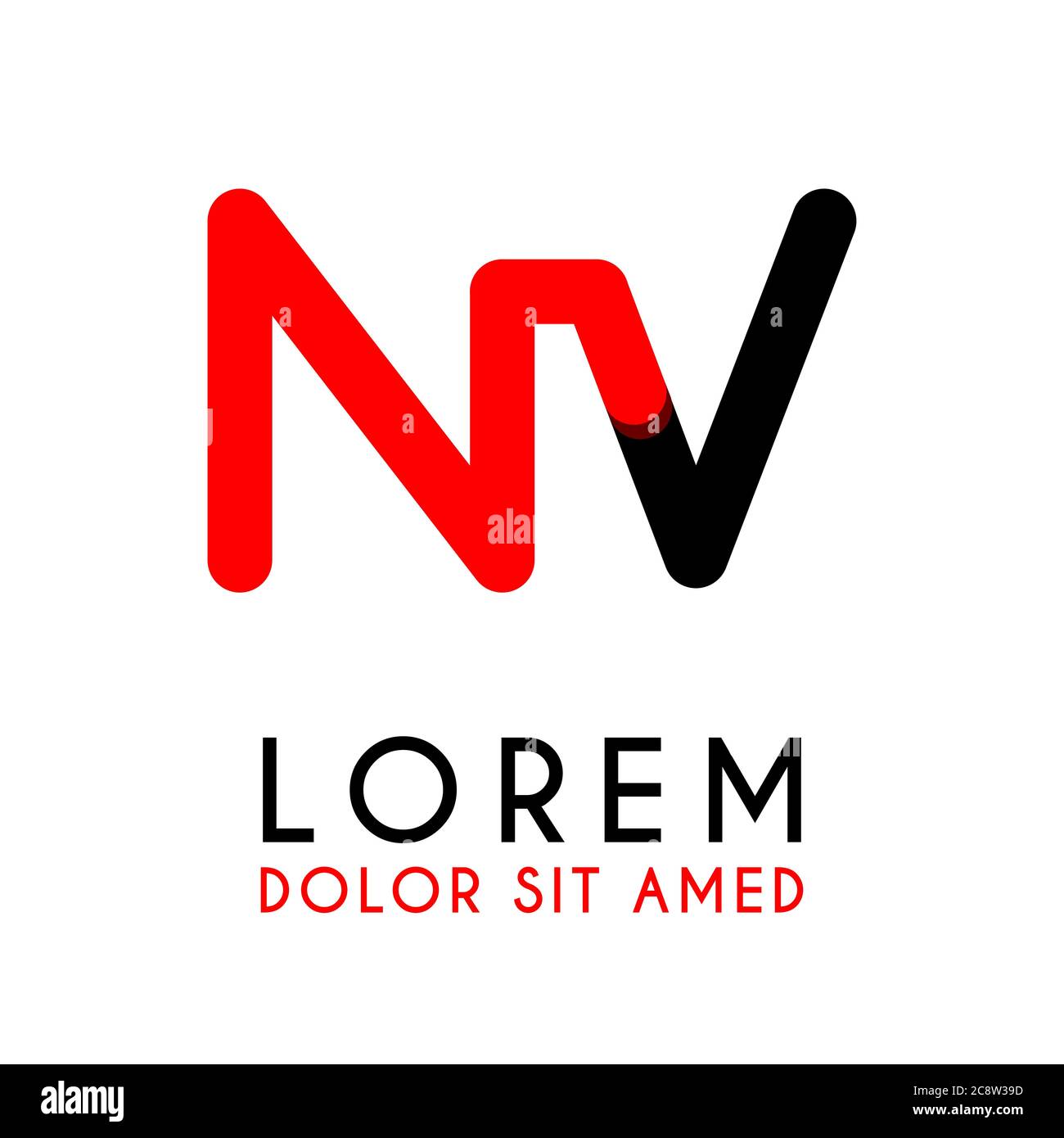 initial Letter NV with red Black and has rounded corners Stock Vector ...