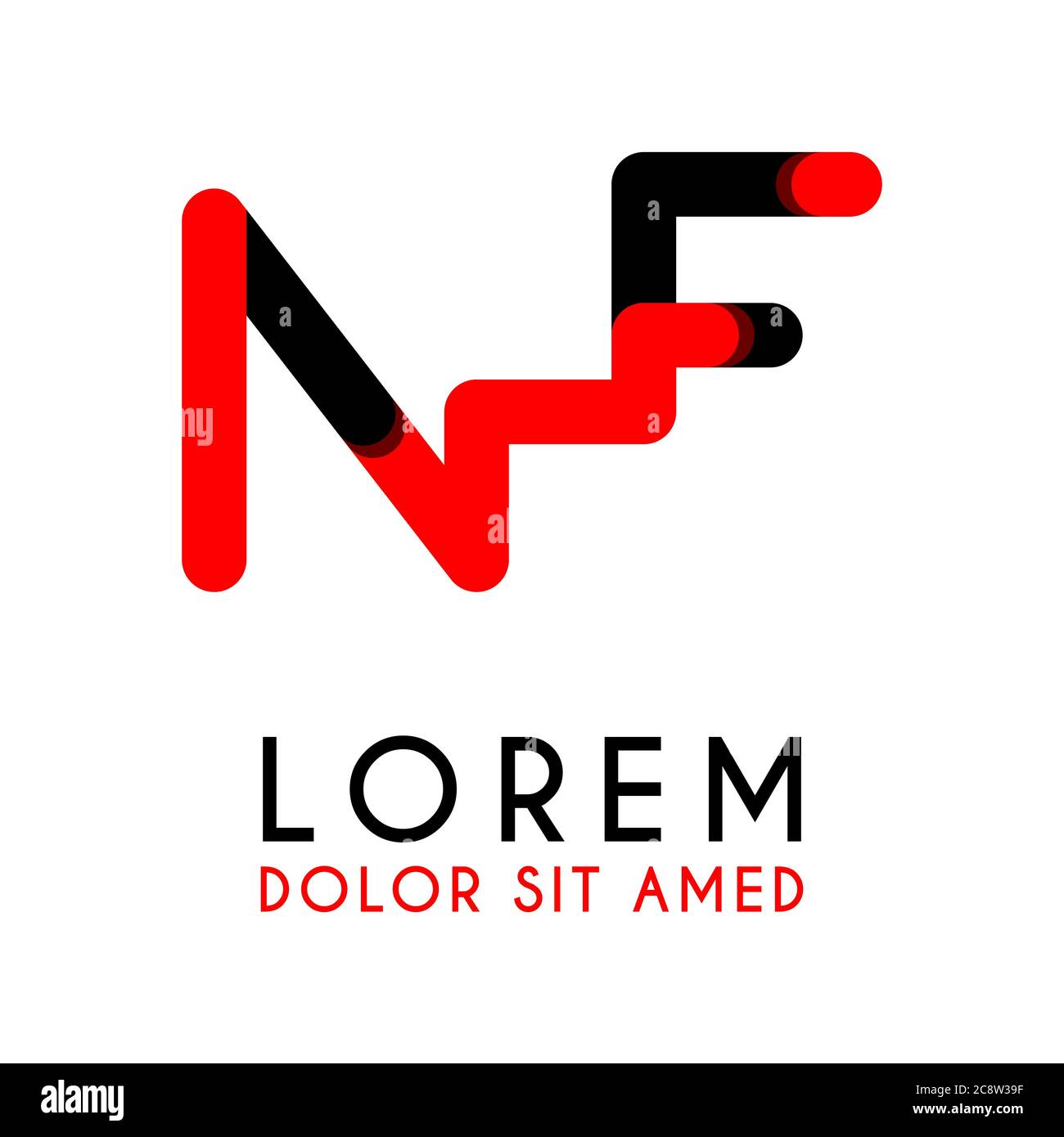 initial Letter NF with red Black and has rounded corners Stock Vector ...