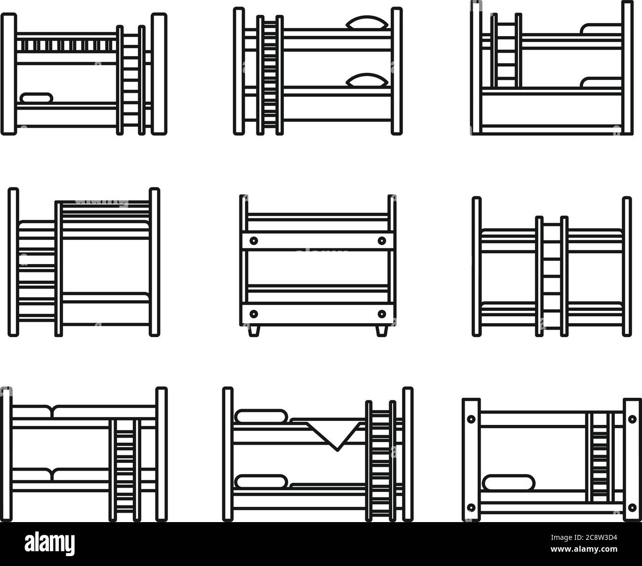 Family bunk bed icons set. Outline set of family bunk bed vector icons ...