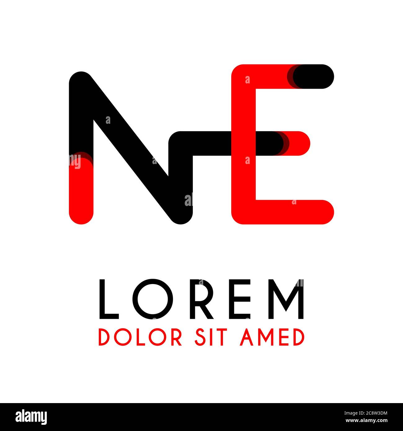 initial Letter NE with red Black and has rounded corners Stock Vector ...