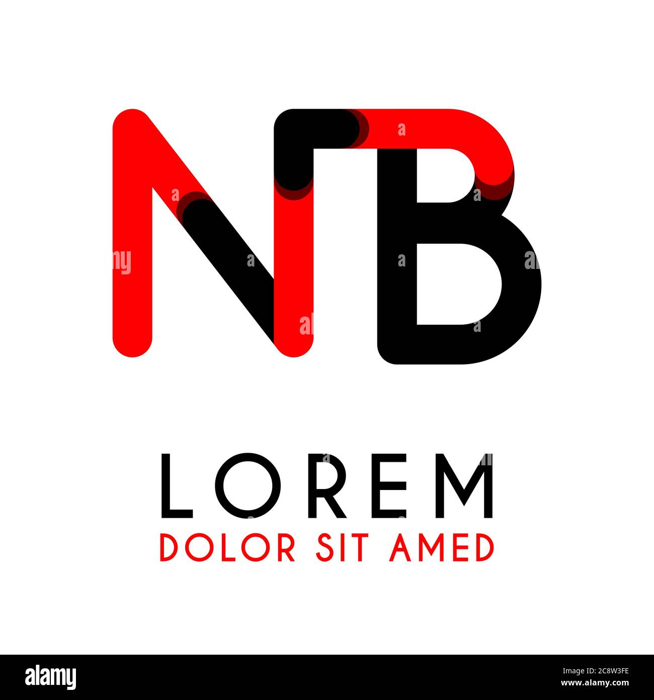 initial Letter NB with red Black and has rounded corners Stock Vector ...