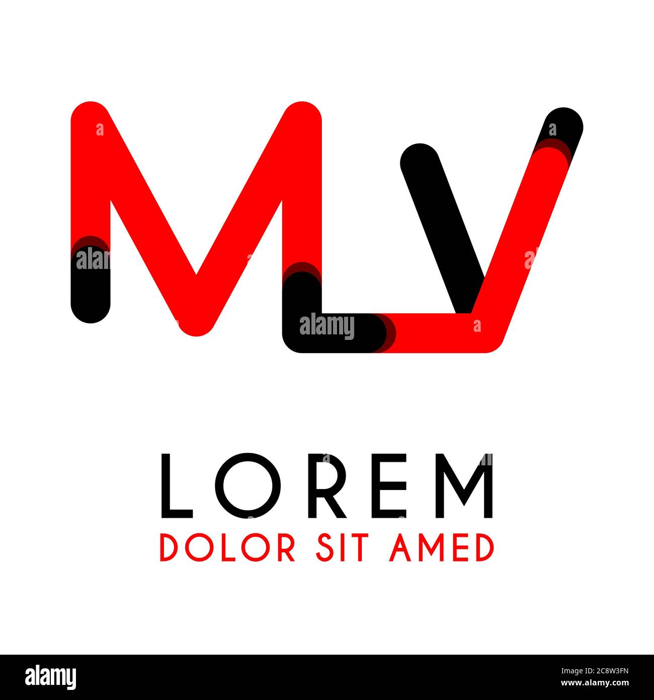 initial Letter MV with red Black and has rounded corners Stock Vector ...